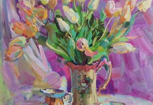 Картина "Букет тюльпанов ",авторская живопись