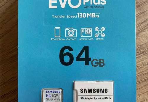 Карта памяти MicroSD Samsung EVO Plus 64 Gb