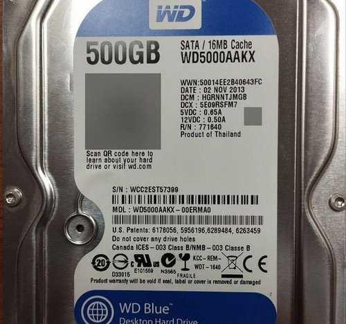 Hdd 500gb 3.5 wd Blue б/у (в хорошем состоянии)