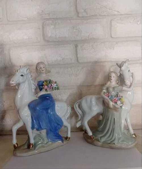 Фарфоровые статуэтки девушка на лошади коллек