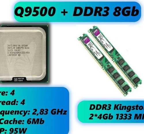 Комплект Q9500 + 8Гб DDR3