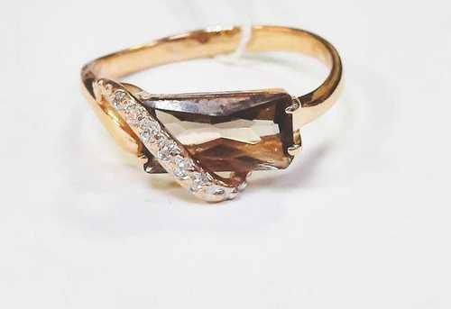 Золотое кольцо с дымчатым кварцем 585 р-р 17