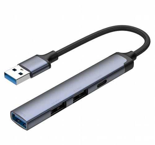 Хаб Deppa USB-A 3.0   2xUSB-A 2.0   USB-C, серый