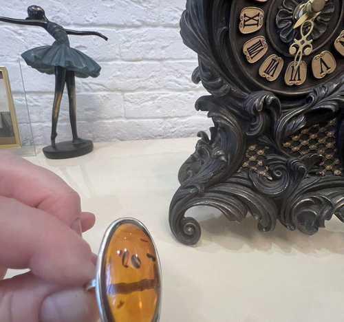 Кольцо серебро Янтарь