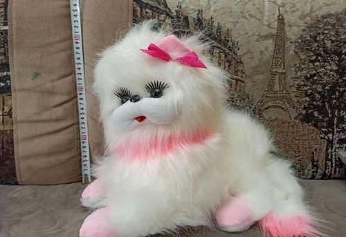 Мягкая игрушка пушистая кошка белая с бантиком
