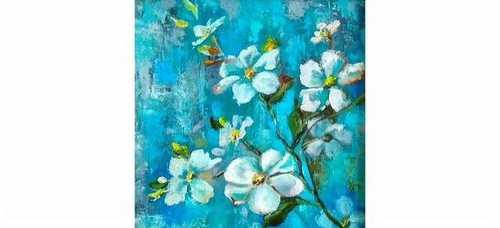Картина белые цветы цветущая яблоня маслом