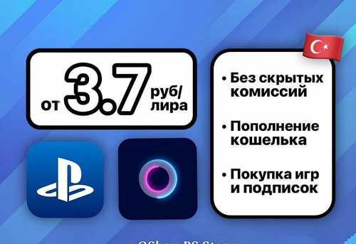 Пополнение кошелька PSN Турция, покупка любых игр