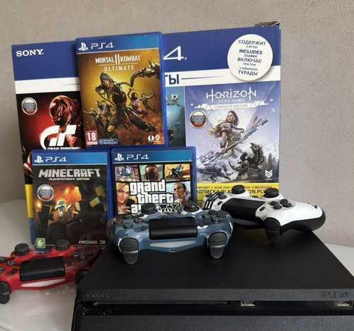 Sony PlayStation 4 Slim, 1000 гб, 2 геймпада