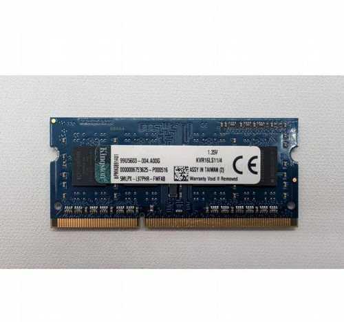 Модуль памяти KVR16LS11/4, Kingston, DDR3L, 4Gb, 1