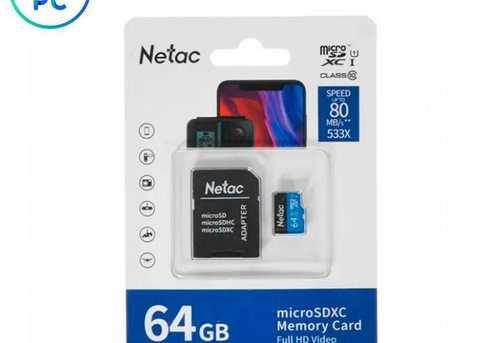 Флеш карта microSD 64GB Netac P500 (SD адаптер)