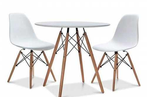 Стол круглый на 80 и 2 пластиковых стула Eames