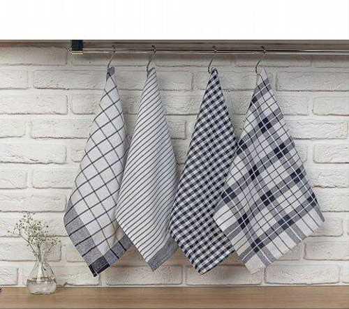 Кухонные полотенца 4 штуки черно-белые 40х60 см
