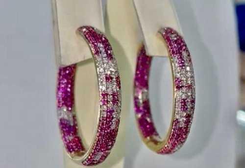 Золотые серьги кольца с бриллиантами и рубинами