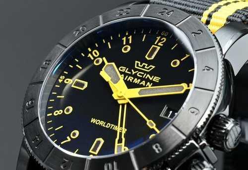 Часы Glycine Airman Worldtimer GMT Швейцария новые