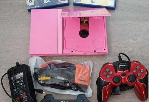 Playstation 2 slim pink 77008 +20игр