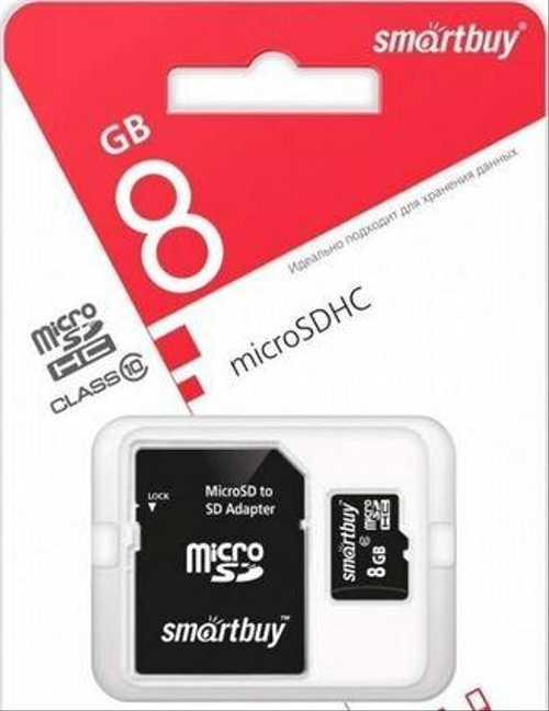 Карта памяти Microsdhc 8GB Smart Buy + SD адаптер