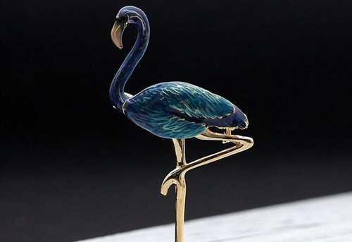 Брошь Голубой Фламинго эмаль позолота