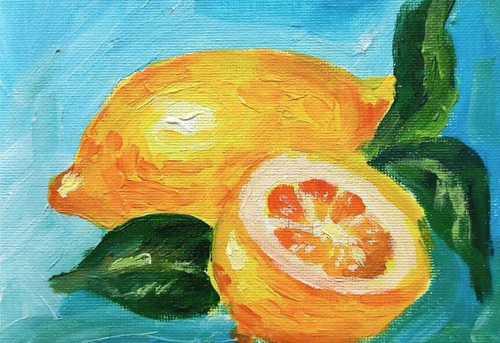 Картина лимоны натюрморт 15х15