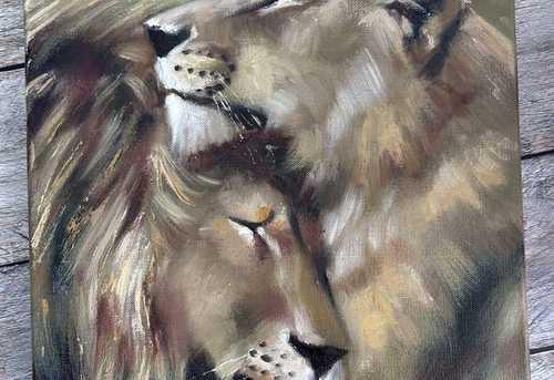Картина лев и львица маслом