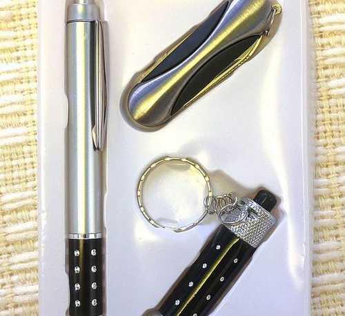 Подарочный набор: ручка, брелок-фонарик, нож