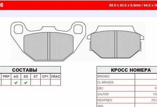 FDB2096SG Тормозные колодки дисковые moto, блистер