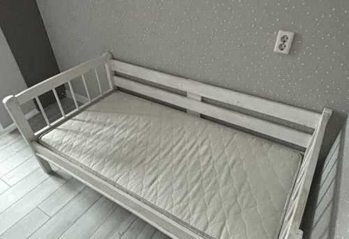Белая детская Кровать с матрасом 160 80