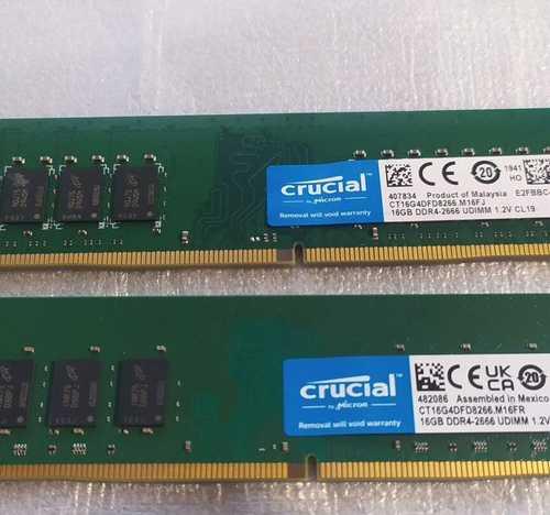 DDR4 dimm 2x16gb 2666 Crucial, цена за одну