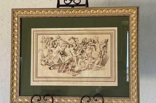 Антикварная гравюра "Битва лапифов с кентаврами"