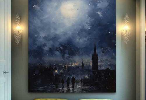 Современные картины маслом Ночной город Картина