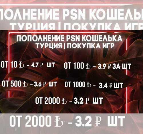 Пополнение PSN кошелька Турция Карта пополнение