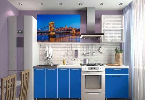 Кухонный гарнитур Мост/Морской синий с фотофасадом
