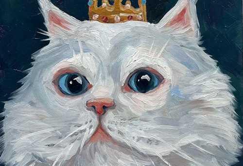 Картина маслом "Белый кот"