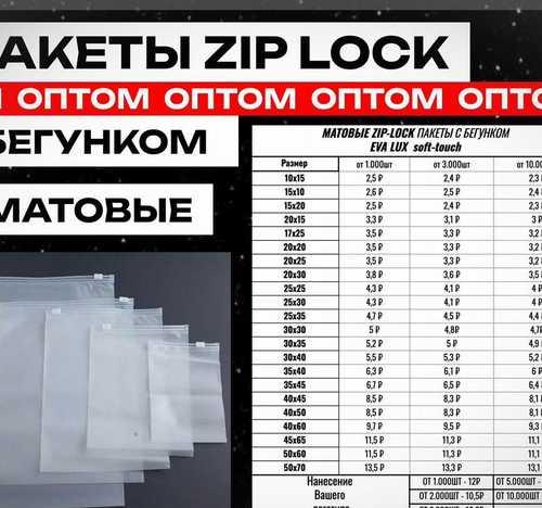 Упаковочные пакеты зип лок пакеты с бегунком