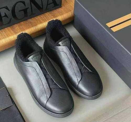 Меховые кожаные кеды Zegna мужские