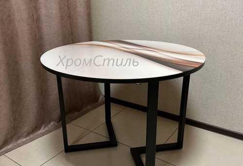 Круглый кухонный раздвижной стол "Торино" со стекл