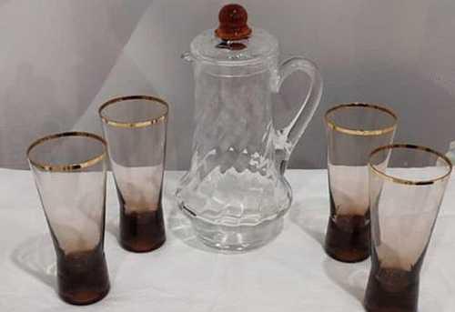 Кувшин со стаканами карамельное стекло СССР