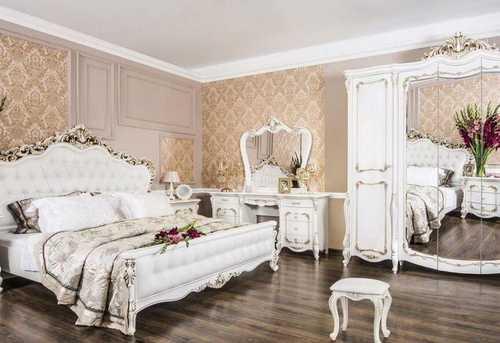 Спальня Анна Мария белый глянец + золото патина