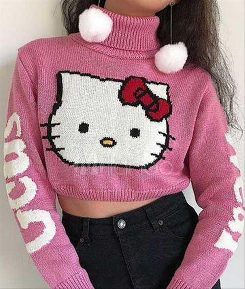 Короткий розовый свитер hello kitty