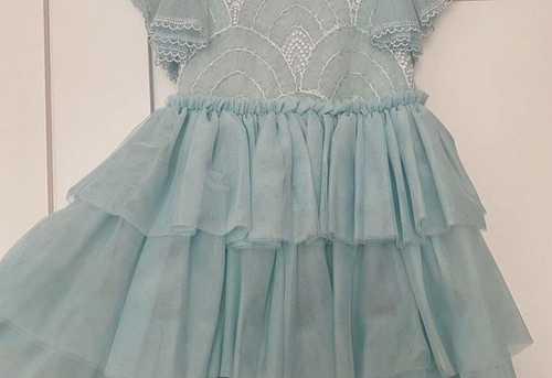 Нарядное пышное платье на девочку голубое 122