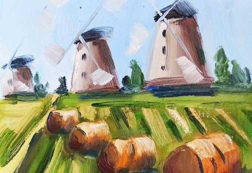 Картина Мельницы Голландия пейзаж масло холст