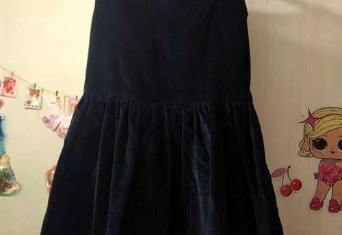 Чёрное бархатное платье для девочки 122-128