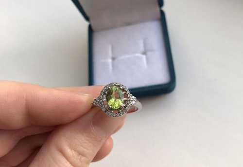 Новое кольцо серебро хризолит фианиты