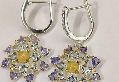 Серьги с танзанитами и эфиопскими опалами