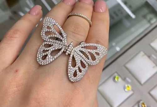 Кольцо бабочка новое серебро