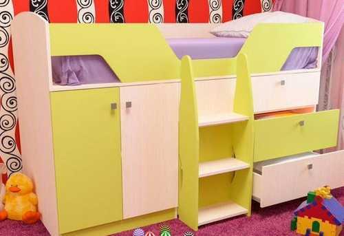 Кровать детская Лимбо с выдвижным столиком, шкафом
