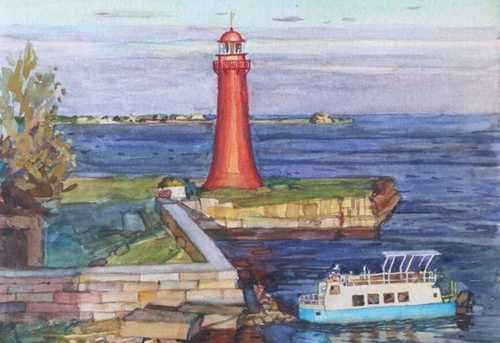 Картина море морской пейзаж Кронштадский маяк
