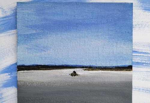 Картина "Одинокий остров" акрилом на холсте-магнит