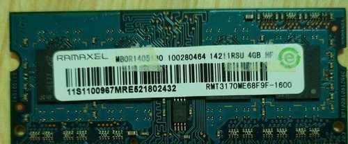 Модуль памяти Ramaxel DDR3 SO-dimm 4Gb, PC3-10600
