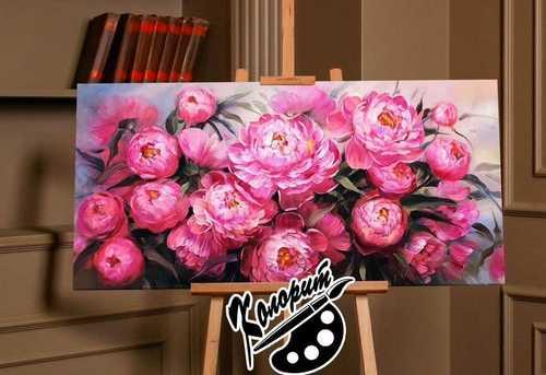 Картина розовые пионы 50х100см