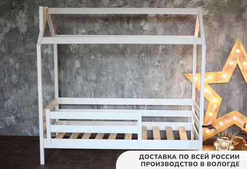 Кровать детская домик белая из массива от 3 лет